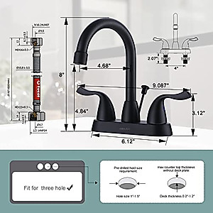 ARCORA Matte Black Bathroom Faucet, 2 Handle Basin Faucet, 4 Inch Centerset Bathroom Faucet with Drain Assembly and Supply Hoses, Bathroom Sink Faucet Black