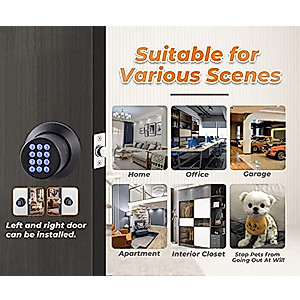 Keypad Door Knob Lock, Keyless Entry Door Lock with Anti-Slip Handle, Auto Lock, Waterproof Electronic Black Door Knob, Safe and Easy Installation for Home, Office, Hotel and Garage