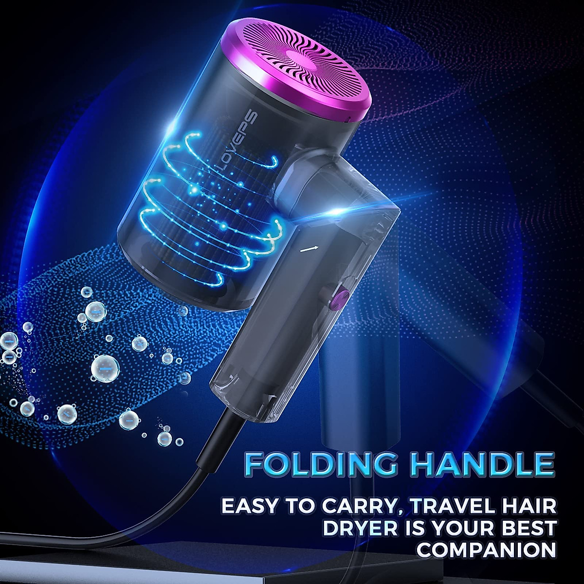 Hair Blow Dryer, Foldable Handle 1800W Ionic Travel Hiar Dryer, Constant Temperature Hair Care Without Hair Damage