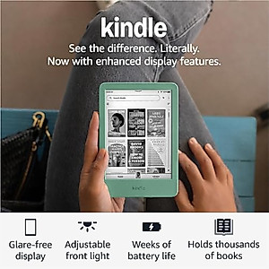 New Amazon Kindle (16 GB) - Lightest and most compact Kindle, with glare-free display, faster page turns, adjustable front light, and long battery life - Matcha + 3 Months Free Kindle Unlimited (with auto-renewal)