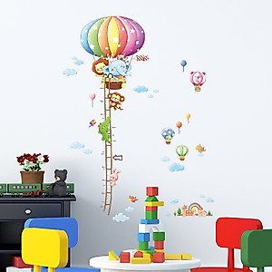 DECOWALL BS-1606 Animal Hot Air Balloon Height Growth Chart Kids Wall Stickers Wall Decals Peel and Stick Removable Wall Stickers for Kids Nursery Bedroom Living Room d?cor