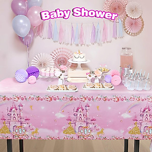 DYLZB 3PCS Pink Princess Party Tablecloths, Princess Castle Theme Party Table Cover for Girl Birthday Party Decorations, Baby Shower Supplies, 54 x 108inch