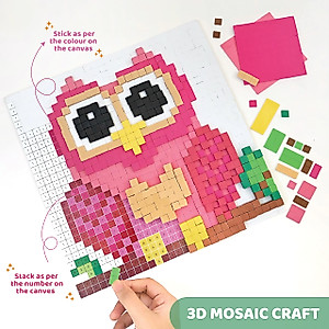 STICK 'N' STACK Mosaic Arts and Crafts for Kids and Adults with 3D Foam Stickers, Owl Design, Mess-Free Kids Craft Kit for Striking 3D Art, Makes Unique Owl Gifts for Girls and Boys Ages 10+