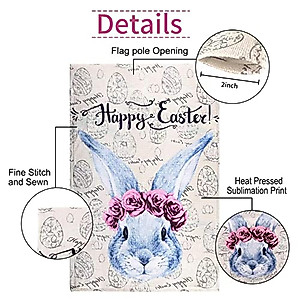 Spring Bunny Garden Flag 12x18 Inch Double Sided for Outside,Spring Yard Flag with Easter Eggs Rabbits,Easter House Flag for Holiday Yard Outdoor Easter Decoration