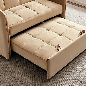 Eafurn 3 in 1 Convertible Pull Out Sleeper Sofa Bed Futon Loveseat Couch Sofabed, Velvet Love Seat Lounge Chaise with Adjustable Backrest and USB Ports for Living Room Home Office