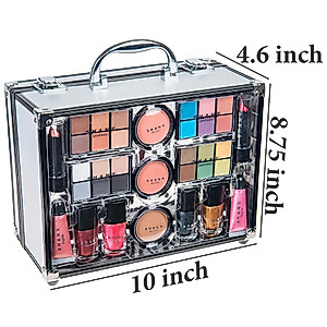 SHANY Carry All Trunk Makeup Train Case with Re-usable Aluminum Makeup Storage Case. Non Toxic Color Make up Set with Eye palettes, Blushes,Makeup Powders, Manicure, Pedicure and Makeup Brushes.
