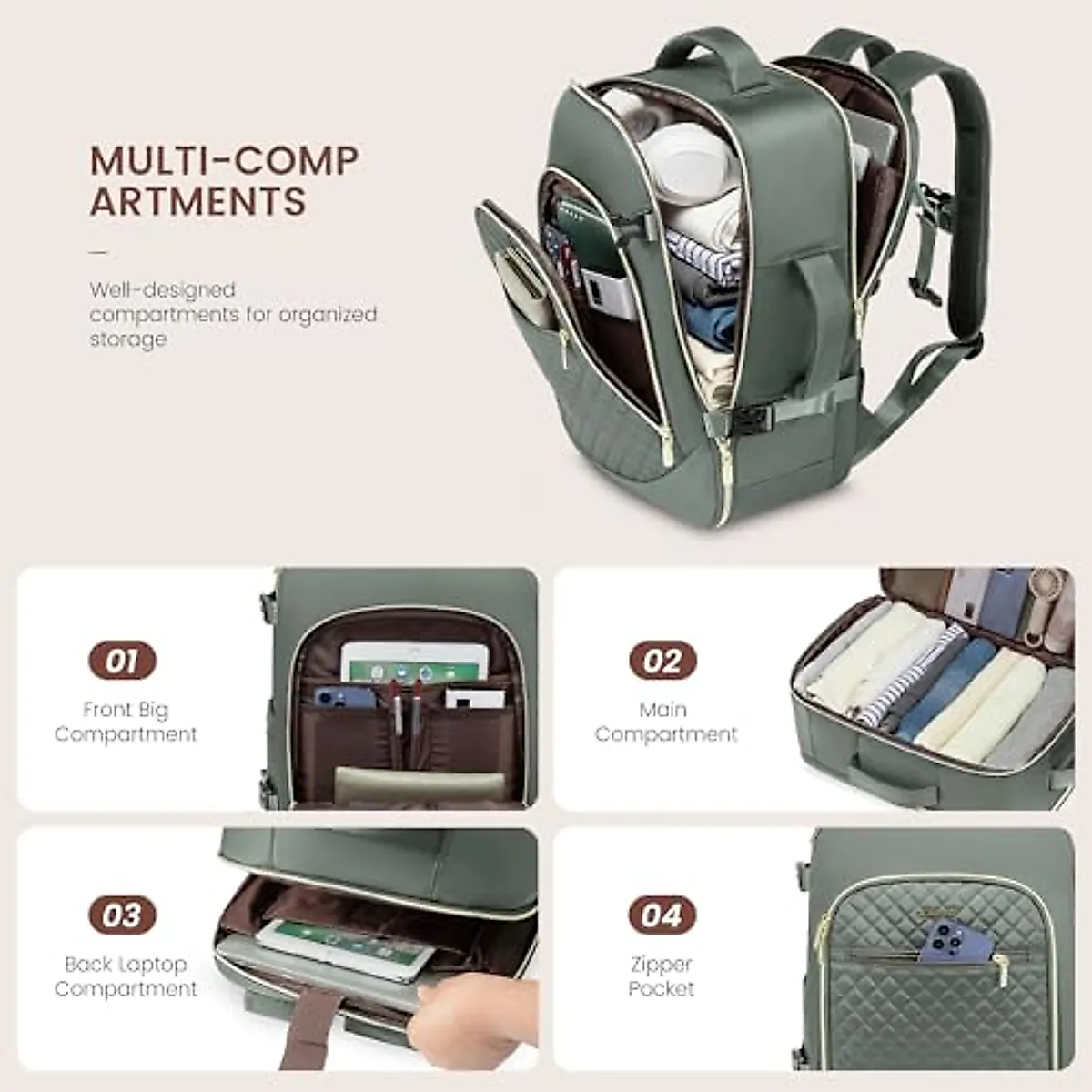 LOVEVOOK Travel Backpack for Women, Carry on Backpack Personal Item Travel Bag, 40L Travel Backpack Carry on Flight Approved, 17 Inch Waterproof Laptop Daypack for Weekender Gym Hiking