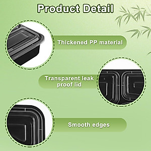 MUXHEL 50 Pack 30 oz 3-Compartment Meal Prep Containers with Lids, BPA Free Plastic Food Container Reusable, Microwave Safe Take Out Container with Lid for Meal Prep, Large, Black