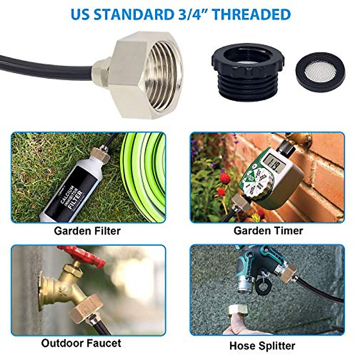 YuYo Misting System, Misters for Outside Patio, 59FT Misting Line +19 Brass Mist Nozzles + 3/4" Brass Adapter Outdoor Misters System for Patio Greenhouse Garden Gazebo Poolside Umbrella Trampoline