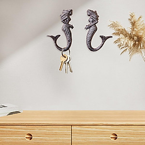UVKDEENK 2pcs Mermaid Hooks, Wall Mounted Clothes Hooks, Heavy Duty Animal Iron Hooks, Personalized Hooks for Bathroom, Locker, Living Room, Garden, Outdoor, Park, Hallway, Office, Towel, Coat