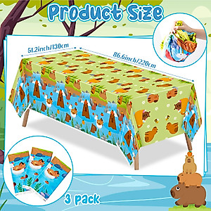 3Pcs Capybara Party Tablecloth Cute Capybara Birthday Table Cover Capybara Animals Party Decorations Plastic Disposable Rectangular Table Cloth Decor for Kids Birthday Baby Shower Animals Themed Party