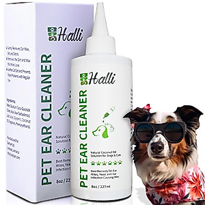 HALLI Jamaican Inspired Plant-Based Dog Ear Cleaner with Coconut Oil and Aloe Vera - Wax-Dissolving, Gentle Formula, Mild Scent - Large 8 oz Bottle