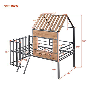 Bellemave Twin House Beds Low Loft Bed Frames Metal Toddler Tree House Bed with Windows and Roof for Kids Teens Girls Boys, Silver
