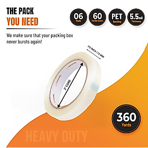 4pcs Strapping Tape, 1.88" x 30yds Heavy Duty Packing Tape - 5.5mil Fiberglass Tape - 2X Thicker Shipping Tape - Synthetic PET Adhesive Filament Tape - Reinforced Packing Tape for Moving Boxes