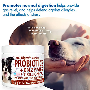 Total Digest™ Canine Probiotics and Enzymes for Dogs, All-Natural Digestive System Dietary Supplement Formula for Dogs (120 Days)