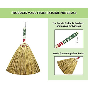 Natural Grass Asian,Brush Broom, Whisk Broom, Brush Wooden Handmade, Handle Bamboo, L16 in x 12in (Turquoise)