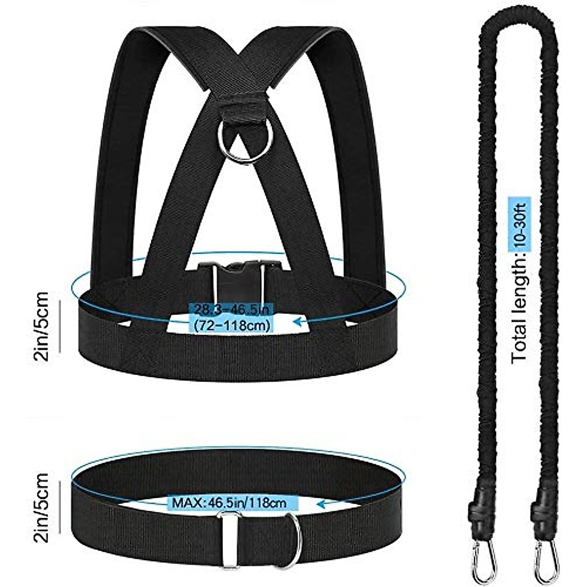 YNXing Dynamic Resistance Trainer Acceleration Speed Cord for Resistance Training to Improve Strength, Power, and Agility 5m/2m Elastic Cord Set (6.6FT Set)