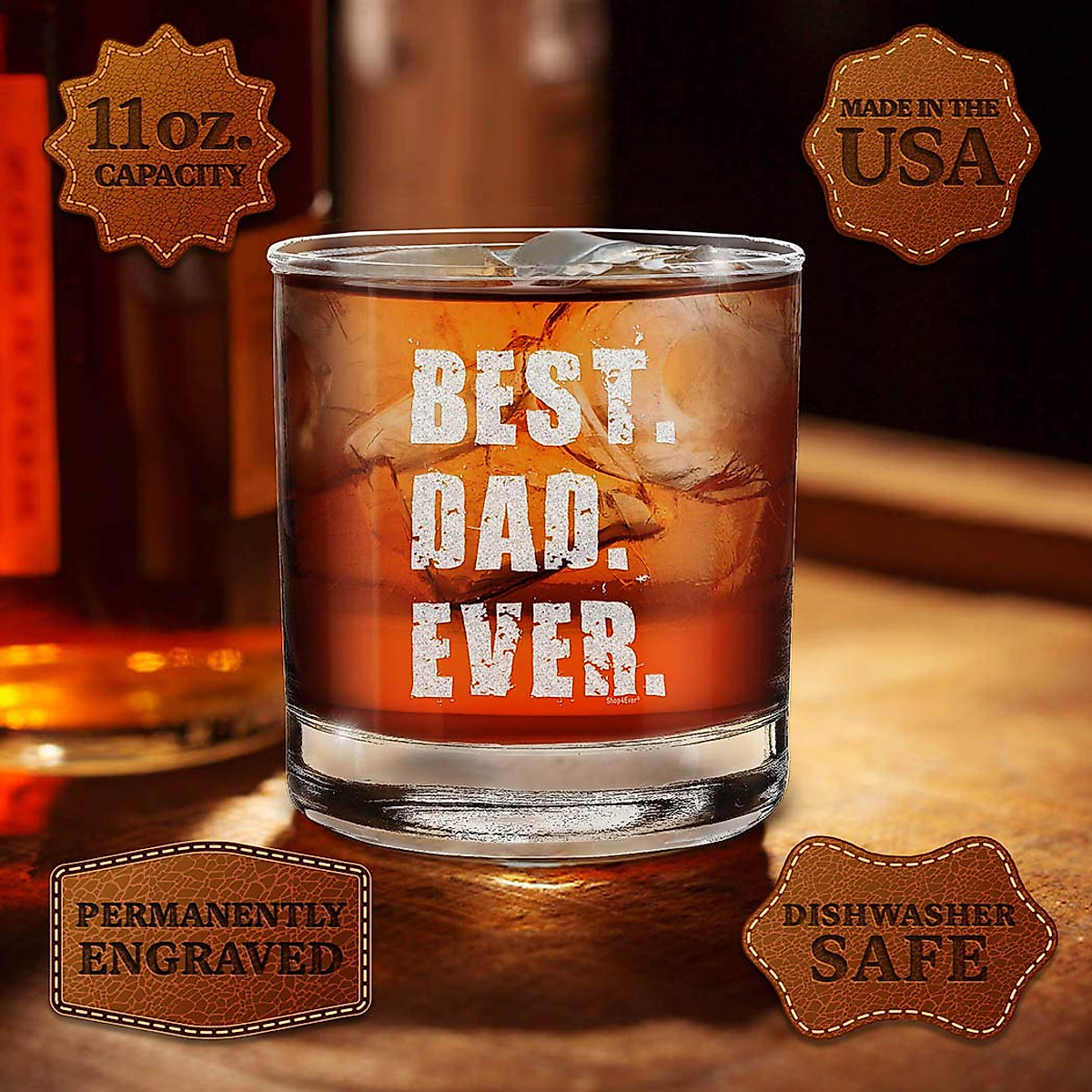 shop4ever® Best. Dad. Ever Engraved Whiskey Glass Gift for Dad