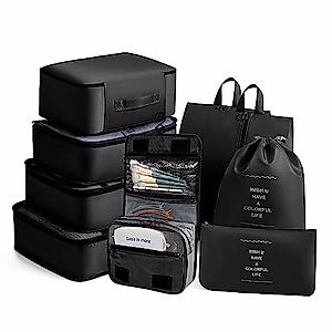 Allboss 9 Pcs packing cubes for suitcases, Travel Cubes for Packing Womens, Suitcase Organizer Bags Set Lightweight Travel Essential Bag with Large Toiletries Bag for Clothes Shoes