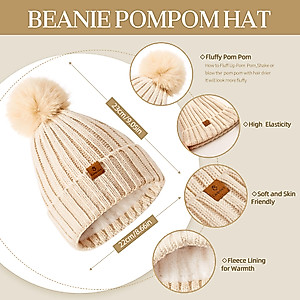 Coolprince Winter Beanie Hat Scarf Gloves Set for Women with Fleece Lined Womens Beanie with Pom Pom Long Scarf Neck Warmer Touchscreen Gloves for Women Men Dark Grey