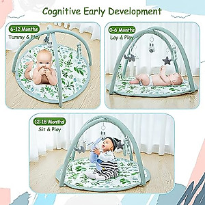 Baby Gym Play Mat for Infant Baby Play Gym Playmats for Newborn Activity Gym for Toddlers with 5 Hanging Toys