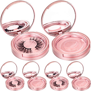 Maitys 6 Pieces Eyelash Packaging Circle Box with Mirror, Eyelash Storage Box Empty Eyelash Box with Lash Holder Eyelash Organizer Container for Travel Storage Women Girls (Rose Gold)