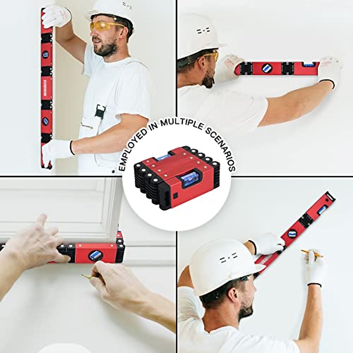 Multi-Function Foldable Level Measuring Tool 28 Inch Folding Level Magnetic Woodworking Tools 4 Level Bubbles Accurate Multi-Angle Measurement Level Tool with Pocket Level, Storage Bag