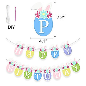 Easter Happy Birthday Banner Bunny Hoppy Colorful Flower Garland Kids Easter Party Decoration Photo Props