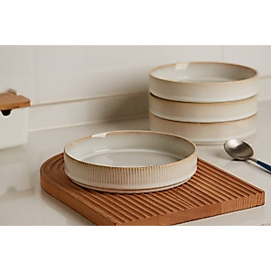 famiware Star 7.5" Pasta Bowls Set, Salad Bowl Set of 4, Double Reactive Glaze, Stackable, Perfect for Your Friend for Housewarming, Thanksgiving, Christmas, Cappuccino White