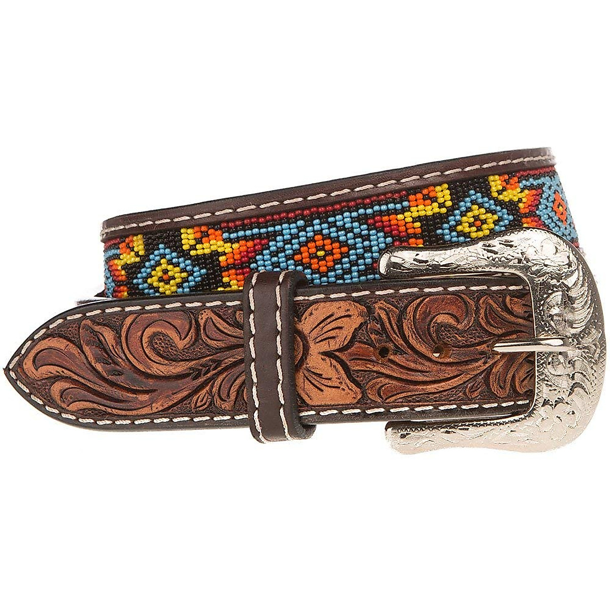 Western Fashion Mens Beaded Belt Brown 36