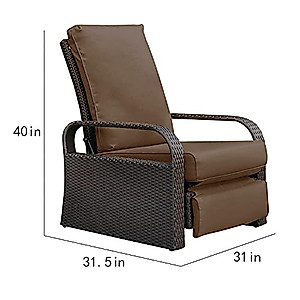 Outdoor Recliner, Outdoor Wicker Recliner Chair with 5.12'' Thickness Cushions, Automatic Adjustable Rattan Patio Chaise Lounge Chairs, Aluminum Frame, Anti-UV and Rustless