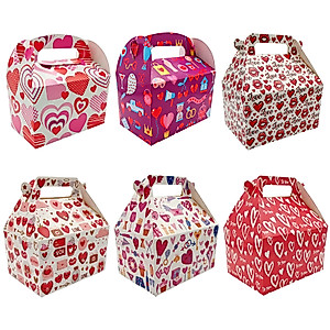 12 PCS Valentine's Day Treat Boxes Heart for Goody Cookie Holder Heart Tags, Cupcake Boxes Cookie Boxes Party Favors Gift Container Candy Box with Heart Tags Bulk for Kids School Classroom Supplies