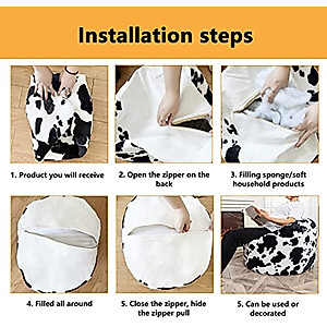 Bean Bag Chairs Cover (No Filler) Soft Washable Plush Fiber Adult Beanbag Chair Fuzzy Fur Cover Without Filling (White and Black Bean Bag Cover)