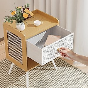Iirios Nightstands Set of 2, End Table with Open Shelf, 2-Tier Night Stand with Adjustable Metal Floral Drawer, Night Stand for Bedroom Sofa Side Table, End Table, Bedside Table