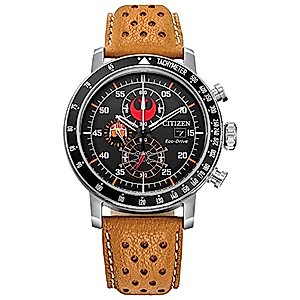 Citizen Eco-Drive Star Wars Men's Watch, Stainless Steel with Orange Leather strap, Rebel Pilot, Silver-Tone, 44mm (Model: CA4478-56L)