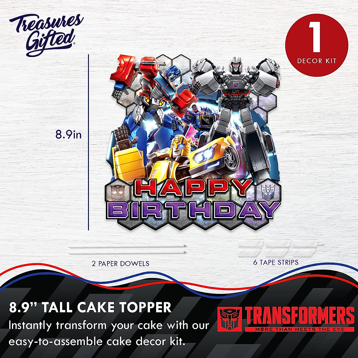 Treasures Gifted Officially Licensed Transformers Cake Decorations Set - (24) Transformers Cupcake Toppers & Wrappers - (1) Transformers Cake Topper - Transformers Birthday Party Supplies