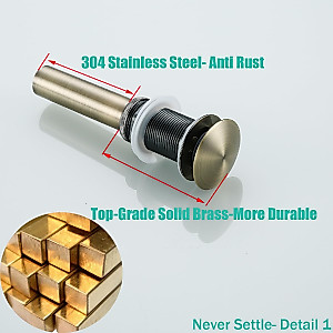 RANDOM Bathroom Vessel Sink Pop Up Drain Stopper Without Overflow Antique Brass, All Metal Rustproof Brass and 304 Stainless Steel 83006A.