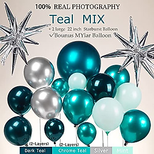 Chrome Dark Teal Winter Balloon Garland Arch Kit 120PCS Double Stuffed Metallic Teal and Silver Mint green Balloons For Wedding Women Birthday Winter Wonderland Decorations