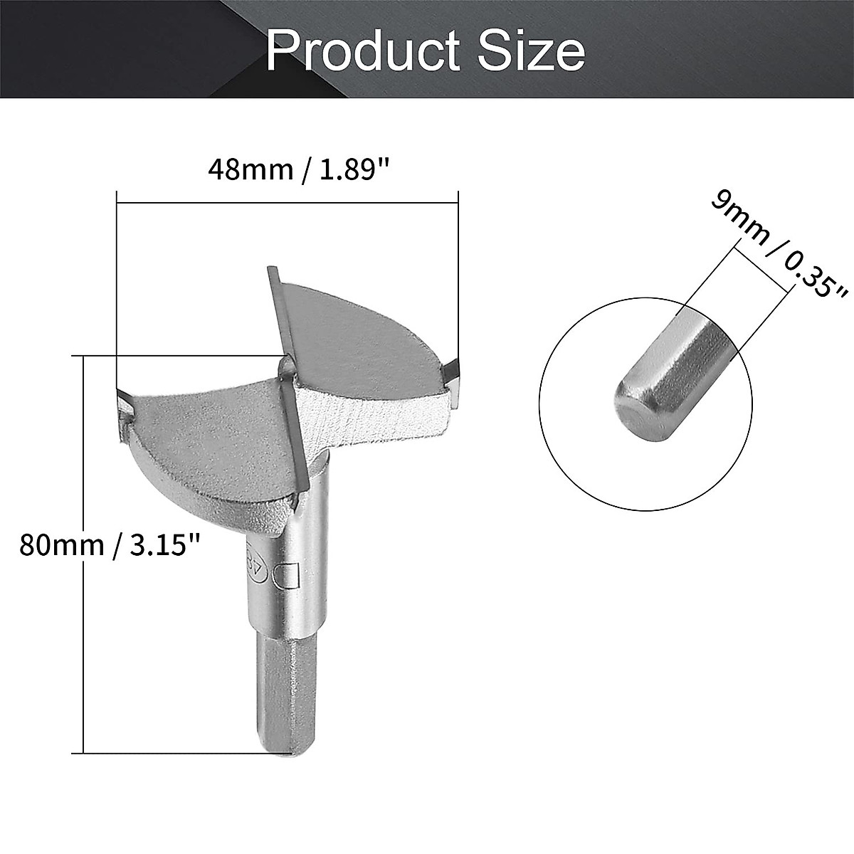 Utoolmart Forstner Drill Bits, 48mm Cemented Carbide Wood Cutter Tool, Hex Shank Woodworking Hole Saw Cutter, 80mm Length Woodworking Hole Boring Bit, Gray, 2 Pcs