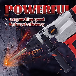 1-1/4 Inch SDS-Plus 13 Amp Heavy Duty Rotary Hammer Drill 3 Functions with Vibration Control Including Grease, Chisels and Drill Bits with Case, Gloves and Carrying Case