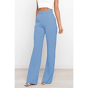Kocowoo Women's Causal High Waisted Wide Leg Pants, Bootcut Dress Pants for Women, Work Pants with Pockets for Women Office Light Blue