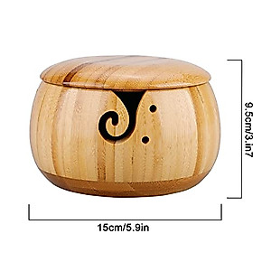 Durable Wooden Yarn Storage Bowls with Lid & 12 pcs Bamboo Handle Crochet Hook, Wood Yarn Knitting Holder Basket for Crocheting for Wool Ball, Handmade Craft Crochet Kit Organizer