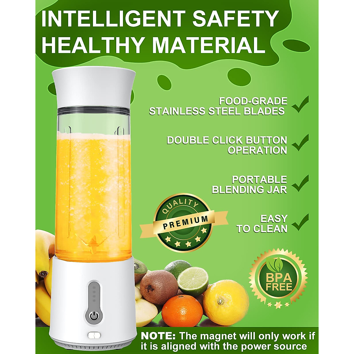 Portable Blender, Portable Blender for Shakes and Smoothies, Personal Size Blender for Shakes and Smoothies with 6 Blades, 17 Oz USB Rechargeable Mini Blender shake Smoothie for Kitchen/Travel/Gym