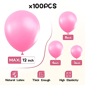 EMART 100pcs Pink Balloons 12 Inch with Ribbon, Latex Party Balloons Helium Quaility for Birthday, Wedding, Baby Shower, Balloon Garland Arch, Graduation, Christmas Decor