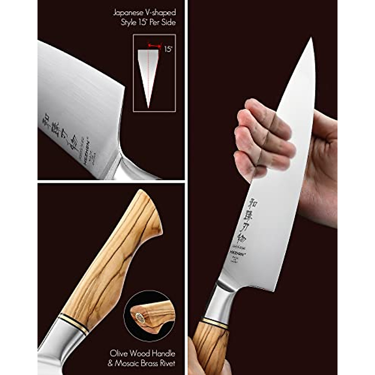 HEZHEN Chef's Knife-Professional-8.3 inch 14C28N Sandvik Steel, Kitchen Knife Gyuto Knife-Master Series Chef Cooking Tool at Home,Restaurant-Olive Wood Handle