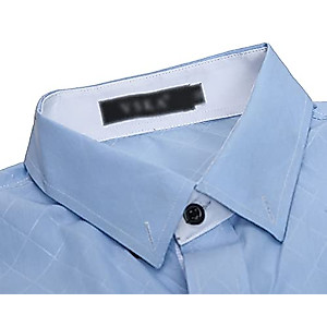 Men Business Long Sleeve Dress Shirt Stylish Slim Fit Button Up Shirts Lightweight Printed Turn-Down Collar Shirt (Light Blue,X-Large)
