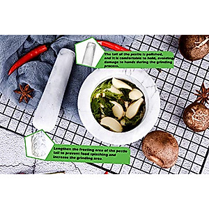 Mortar and Pestle Marble Set for Spices Pestos Seasonings Pastes Guacamole Bowl Herb Grinder Easy to Clean Included:Silicone Mat,Brush,Stainless Steel Spoon 4.33inch(Small,White Gray)
