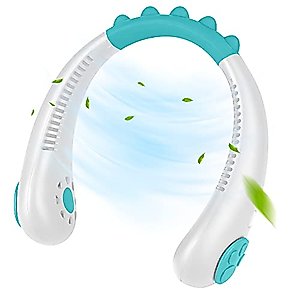 ICEBIRDS Portable Neck Fan for Kids 2021 New Bladeless Fan, USB Rechargeable Battery Operated Hanging Personal Mini Fan，Cartoon Headphone Design, Wearable Creative Leafless Fan，3 Speeds-Snow White