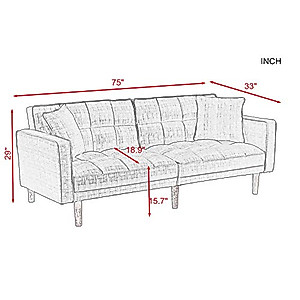 Lambgier Futon Sofa Bed, Mid-Century Modern Convertible Couch Loveseat Sleeper for Small Space (Light Grey)