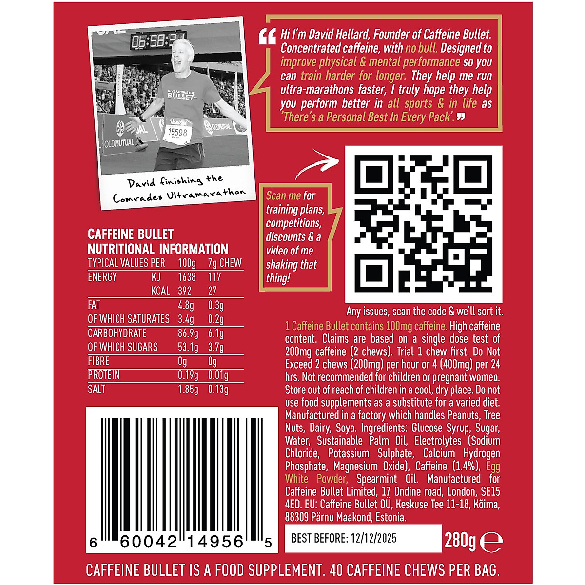 Caffeine Bullet Energy Gel Upgrade - Mint Chews *16 – Faster Boost Than Tablets and Gum. 100mg Per Serving - Sport Science for Running, Cycling, Gaming & Pre Workout Endurance Kick.